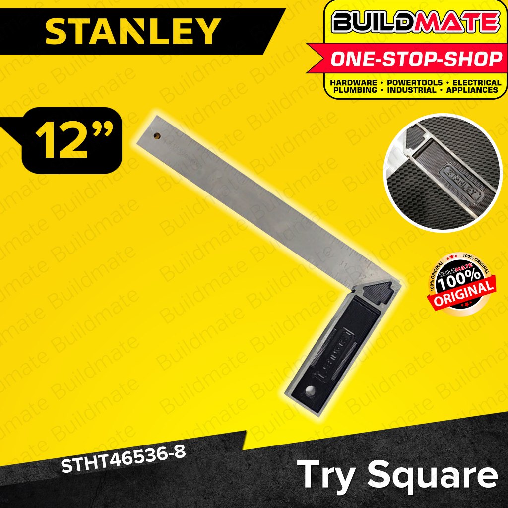 BUILDMATE 12" Inch Stanley Carpenter Try Square Ruler Aluminum Alloy ...