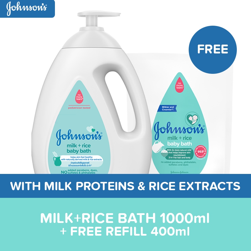 Johnson's Milk+Rice Bath 1000ml + FREE 400ml Refill: baby body wash ...