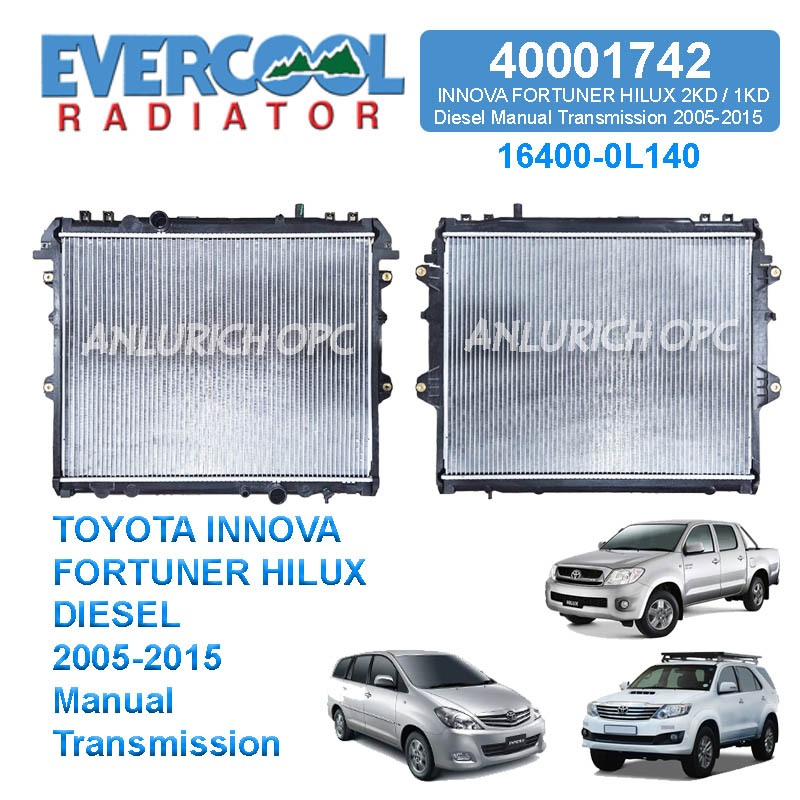 RADIATOR FOR TOYOTA INNOVA FORTUNER HILUX 1KD 2KD MANUAL TRANS. 2005 ...