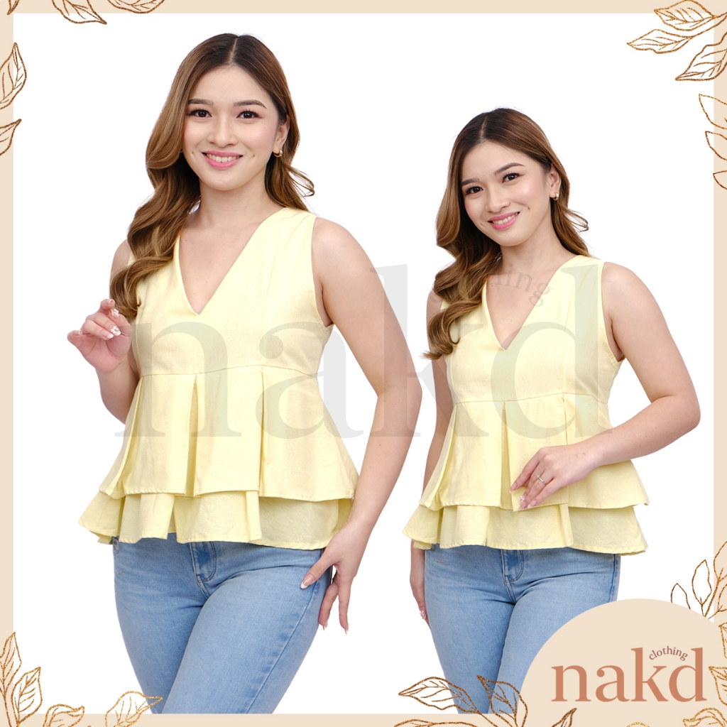 NAKD FASHION ZAYLAH BASIC COTTON LINEN SLEEVELESS V NECK DOUBLE LAYER ...