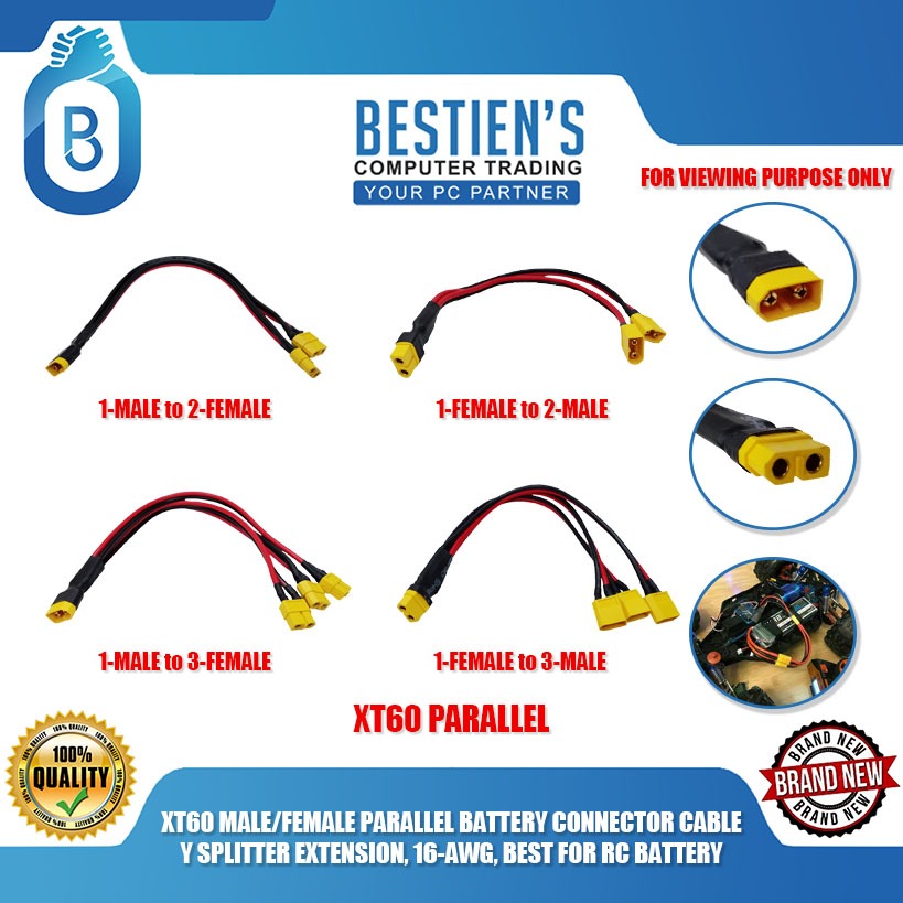 XT60 MALE/FEMALE PARALLEL BATTERY CONNECTOR CABLE Y SPLITTER EXTENSION ...