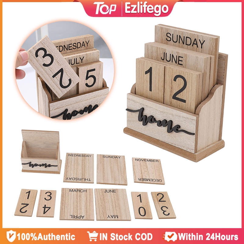 Wood Calendar European Style Retro Desk Calendar Decor Wood Month Date ...