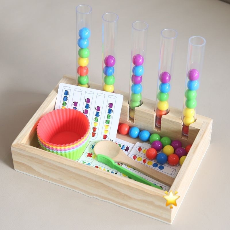 Baby Early Education Wooden Color Sorting Toy Montessori Clip Beads ...