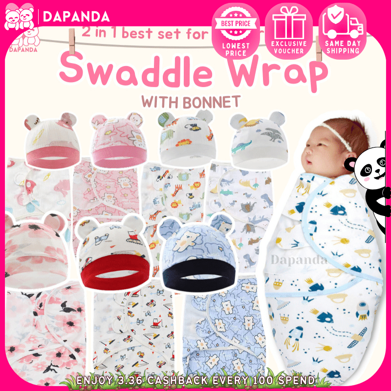 DAPANDA Newborn Swaddle Bonnet Sets With Adjustable Magic Sticker Gift Idea for Baby | Shopee ...