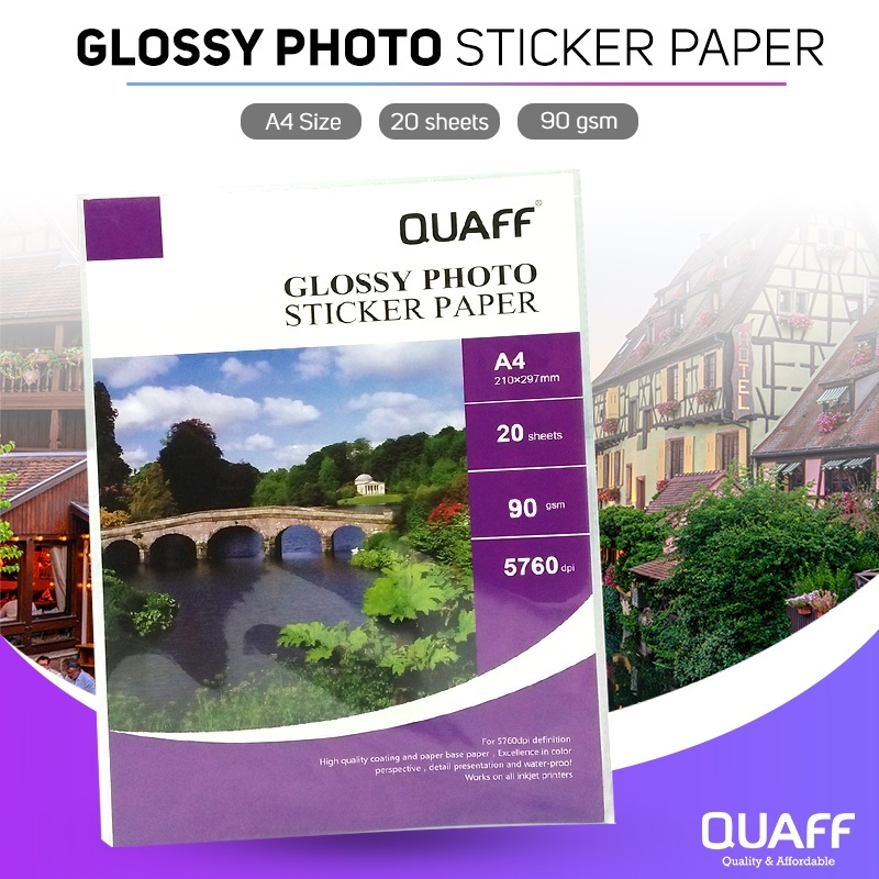 20 Sheets QUAFF A4 Glossy Photo Sticker Paper - Waterproof Quality ...