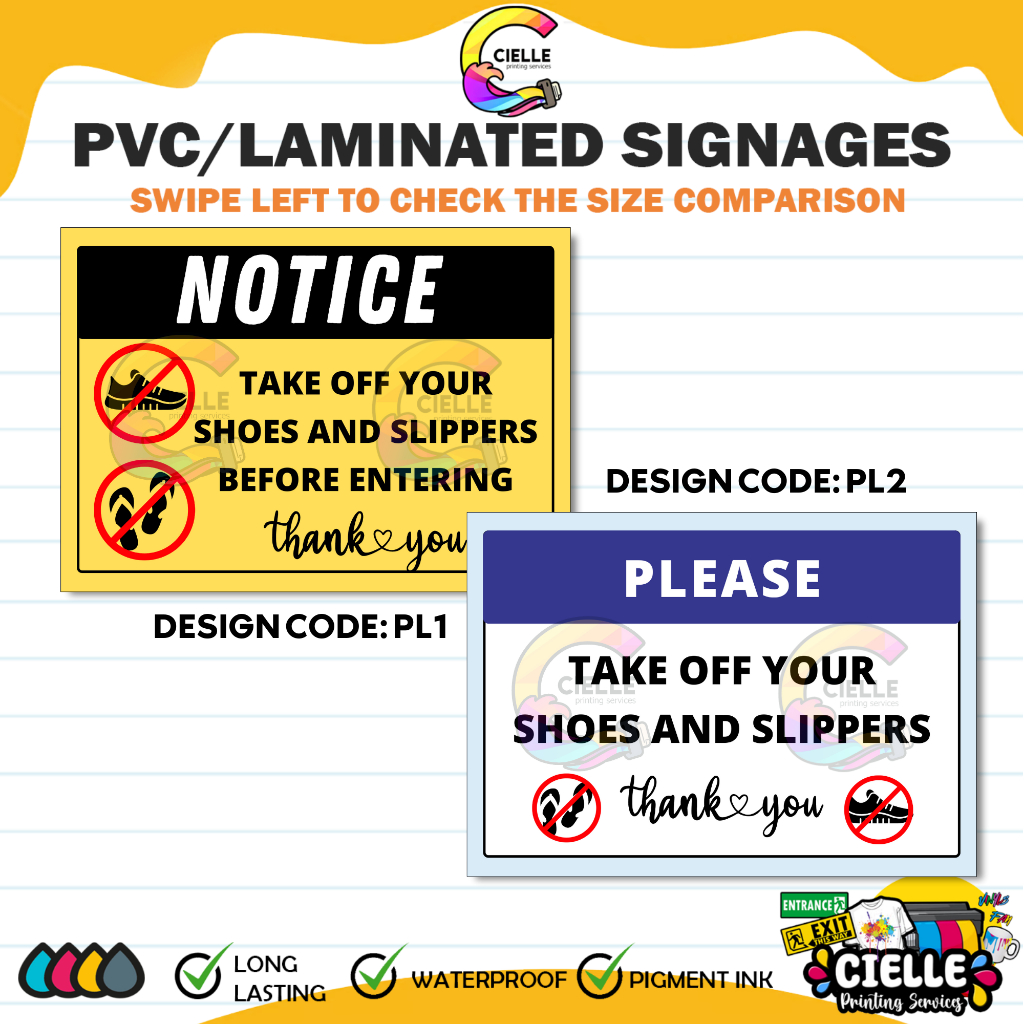 PVC | STICKER SIGNAGES (PL1&PL2) - NOTICE TAKE OFF YOUR SHOES AND ...