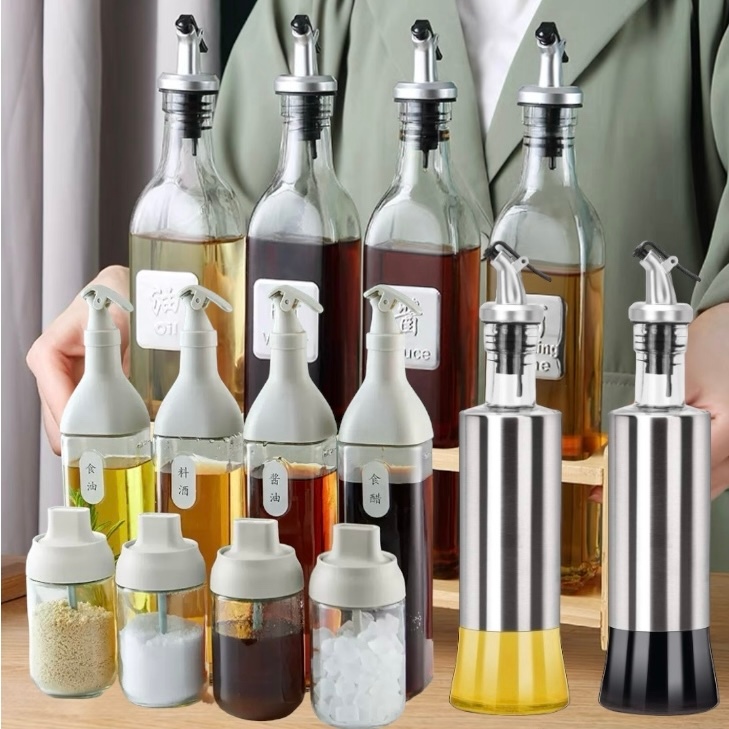 500ml glass oil seasoning bottle set soy sauce bottle condiments ...