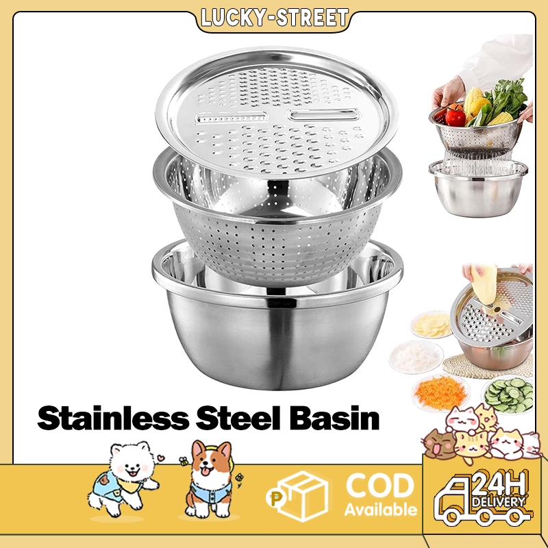 Multifunctional Stainless Steel Basin 3 In 1 Colanders Basin, Grater ...