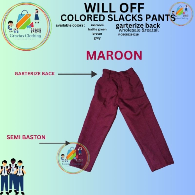 MAROON SCHOOL UNIFORM GARTERIZE SLACKS PANTS SCHOOL UNIFORM ATTIRE ...