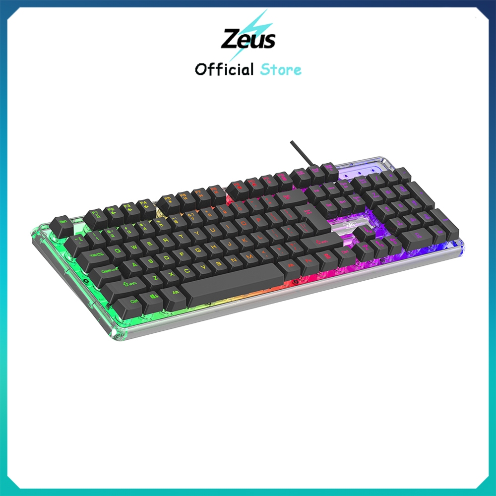 Zeus® K-988 Transparent Cover Rainbow Backlit Gaming Keyboard with ...
