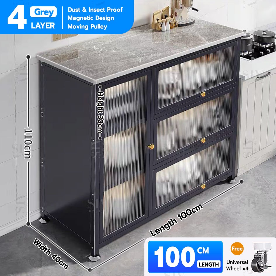 【Slate Tabletop】SIV Kitchen Island Cabinet Metal Pantry Display Cabinet ...