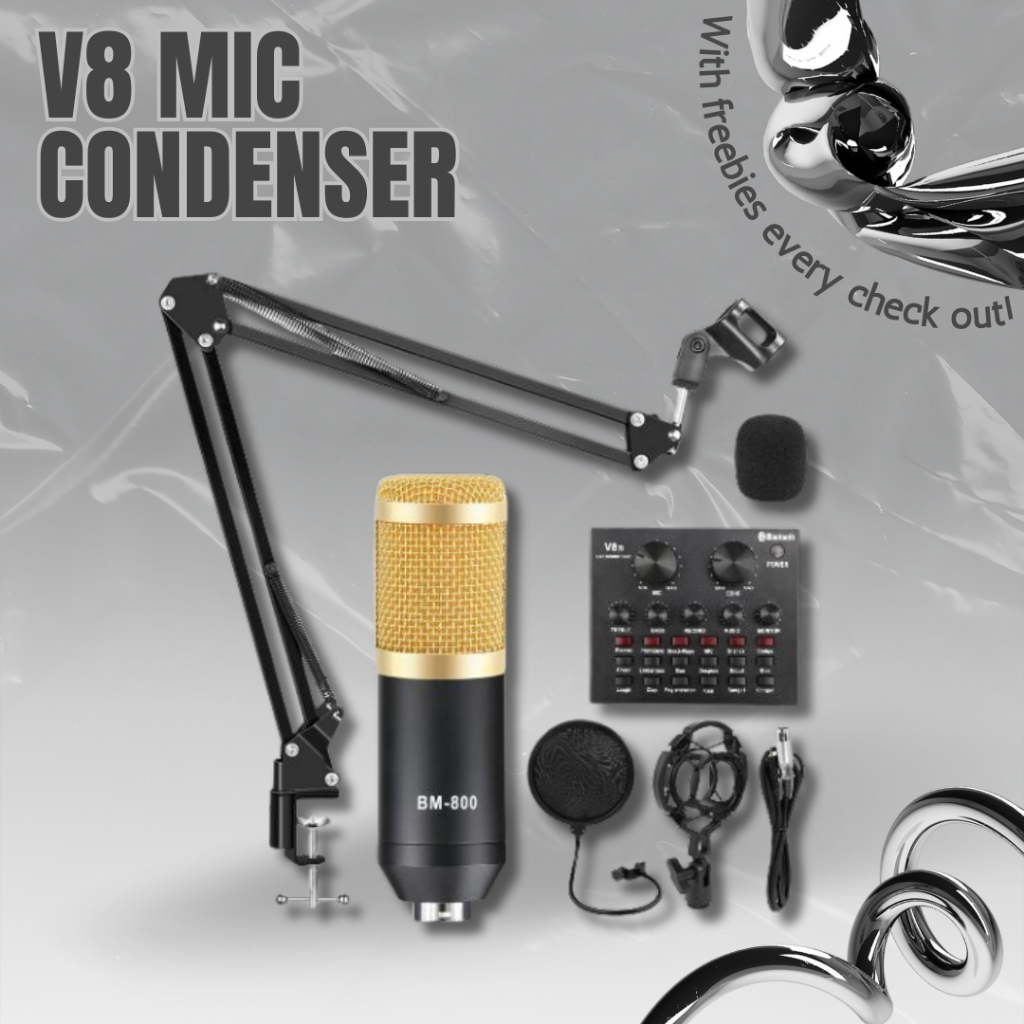 V8 Multifunctional Live Sound Card 100% Original Meet BM-800 Condenser Microphone Kit | Shopee ...