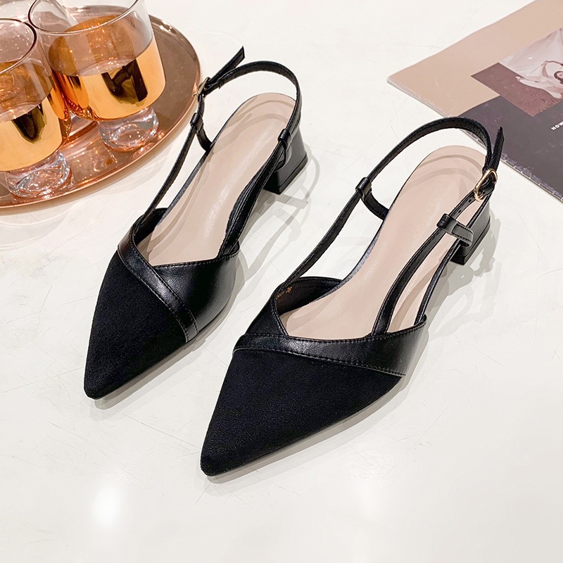 French Black Pointed Toe Block Heel Sandals Office Work Block Heel ...
