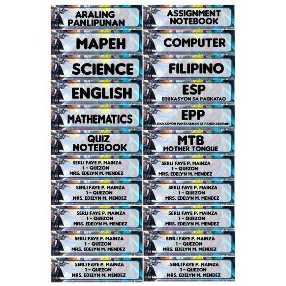 Subject Sticker with names for Notebooks | Shopee Philippines