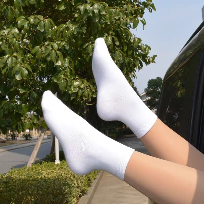 COD☑️6pairs Unisex Business Breathable Plain White/Black Cotton Casual ...