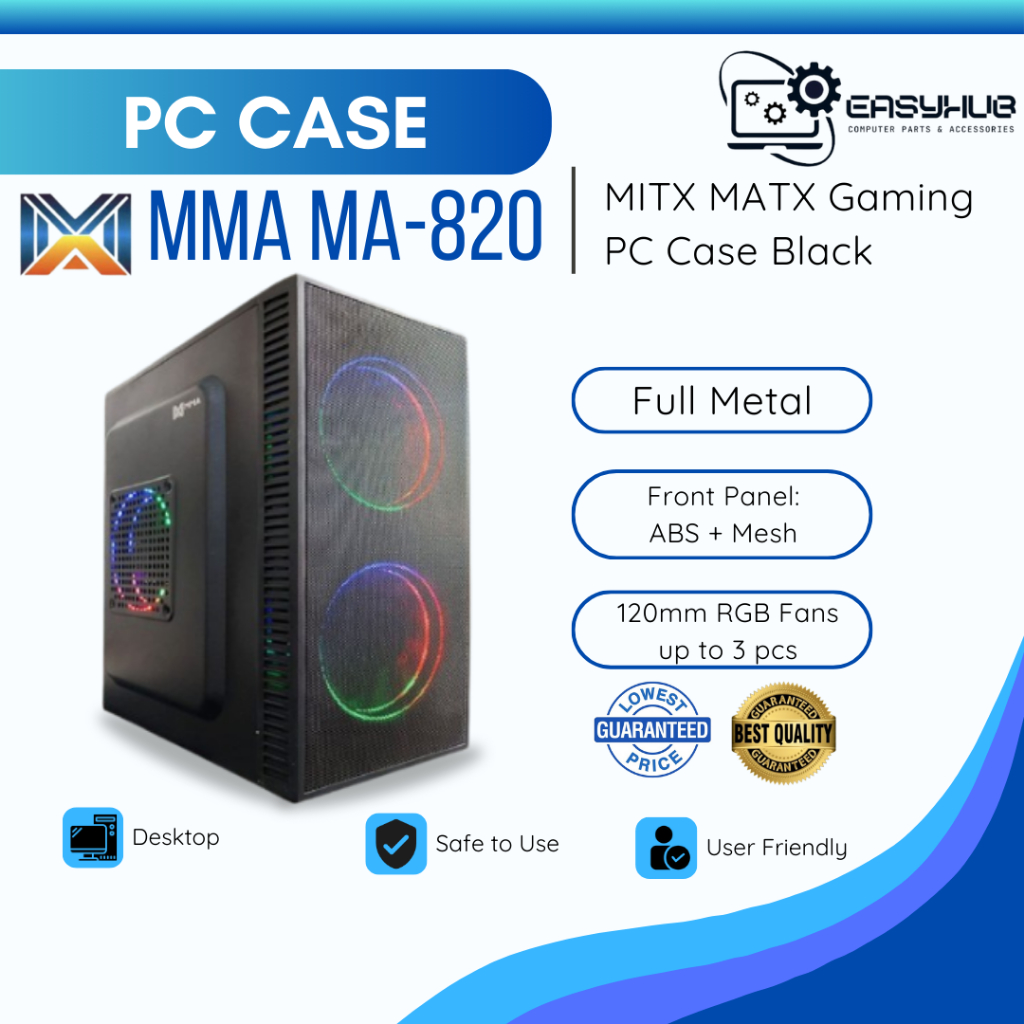 MMA MA-820 MATX Gaming PC Case Black (NO FAN/PSU INCLUDED) | Shopee ...