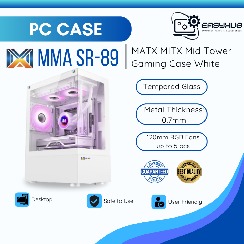MMA SR 89 MITX MATX Gaming PC Case Black and White (NO FAN/PSU INCLUDED ...