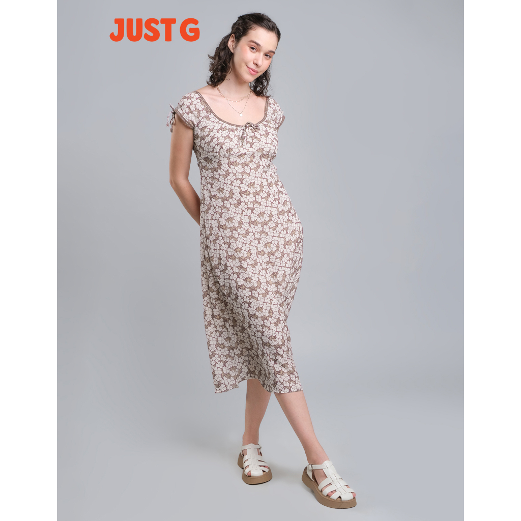 Just G Romantic Floral Midi Dress With Lace And Ties | Shopee Philippines