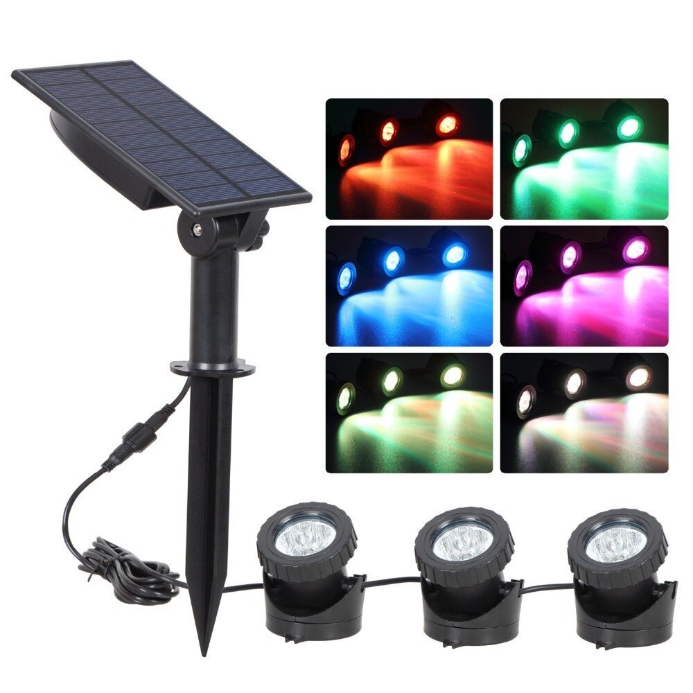 LED Solar Light Waterproof 3 Submersible Projector Lamps Underwater ...