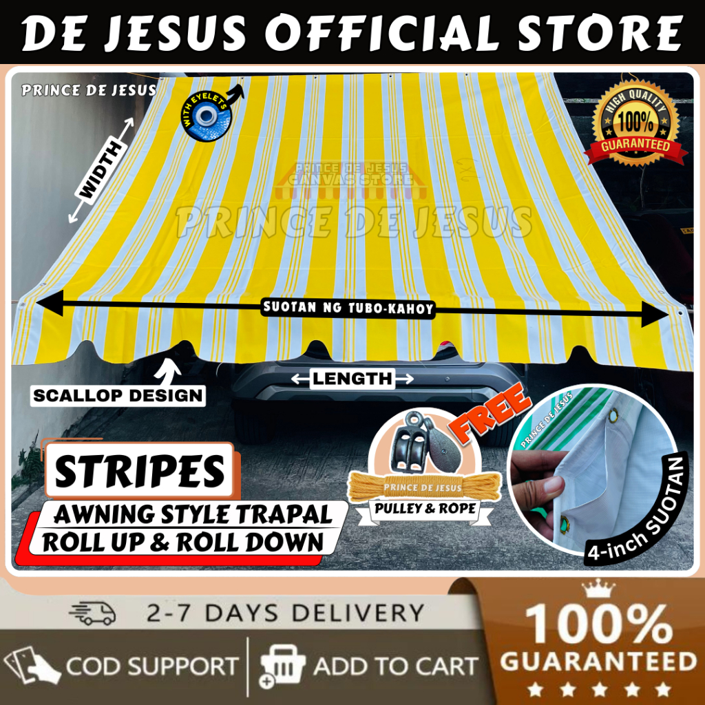 9x12 LONA TRAPAL STRIPES WITH PULLEY & ROPE - TOLDA TRAPAL AWNING ROLL ...