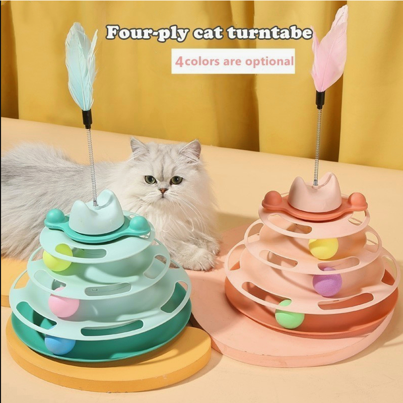 Cat Toy Interactive Turntable Tower 4-Tier Pet Supplies Cat Head Toy ...