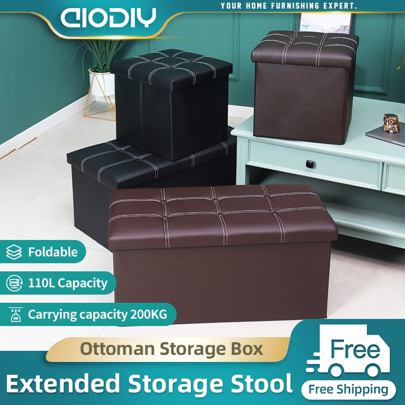 AIODIY Leather Ottoman Storage Box Stool Rectangular Storage Stool Sofa ...