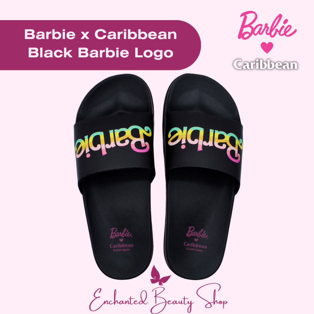 Barbie x Caribbean Black Barbie Logo Slipper Slip ons Sandals Size 7 ...