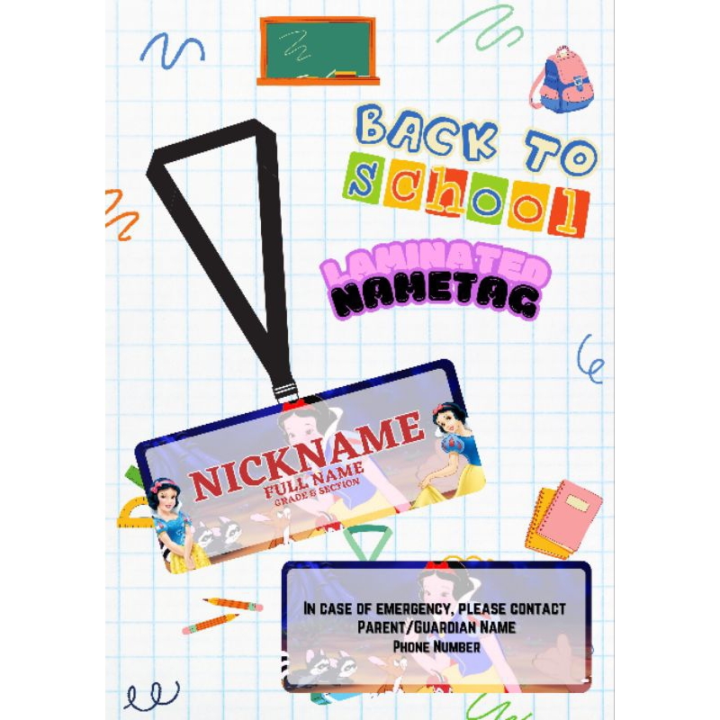 Customized Laminated Name Tag Back to Back With Free Lace For toddler ...