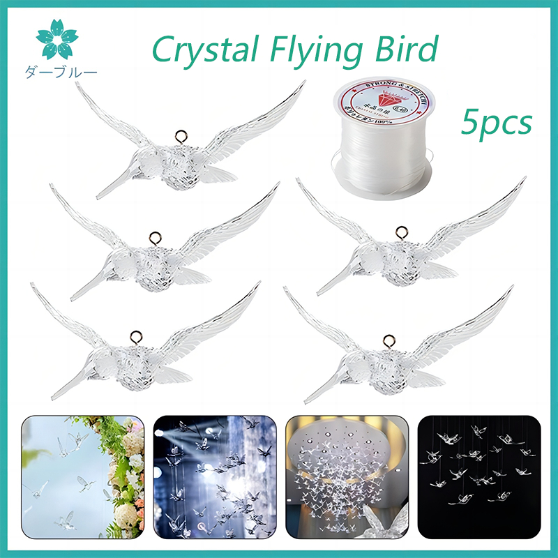 5Pcs Transparent Flying Bird Wedding Decoration Crystal Bird ...
