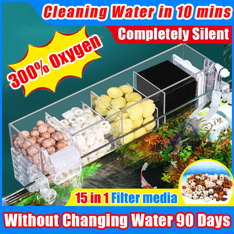 Waterfall Aquarium Filter Fish Tank Top Filter 3-6 Grids Silent Water ...