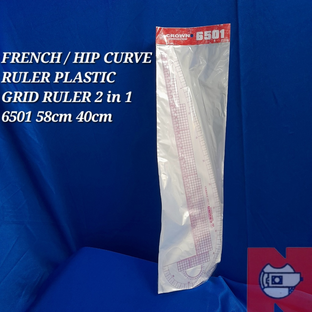 FRENCH /HIP CURVE CROWN PLASTIC GRID RULER 2 IN 1 6501 58cm 40cm ...