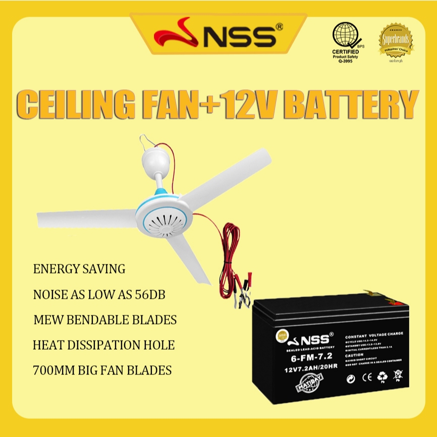 NSS 12V Ceiling Fan Electric Portable Fan Household Fan 700mm Big ...