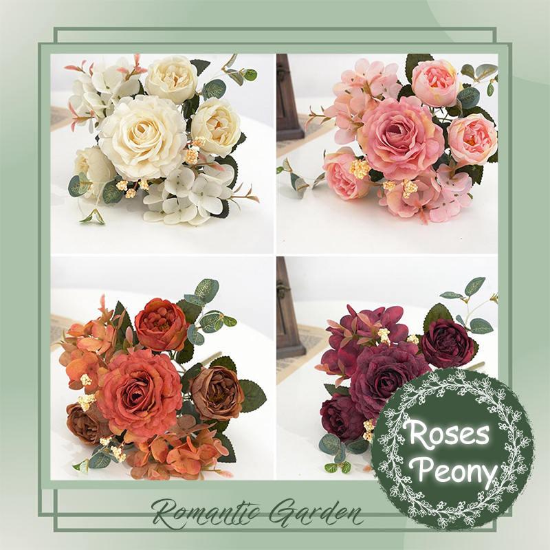 Artificial Flower Roses Peony Hydrangea Fake Flower Decoration Flower ...
