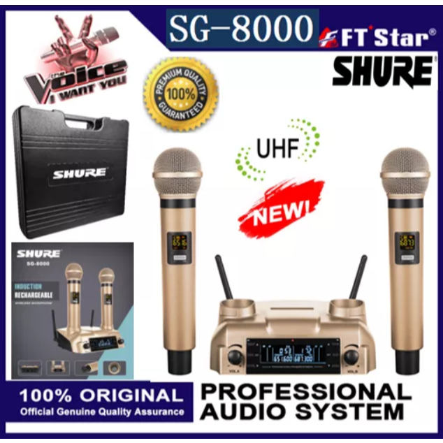 SHU SG-8000 Wireless Microphone,Metal Dual Professional UHF Cordless ...