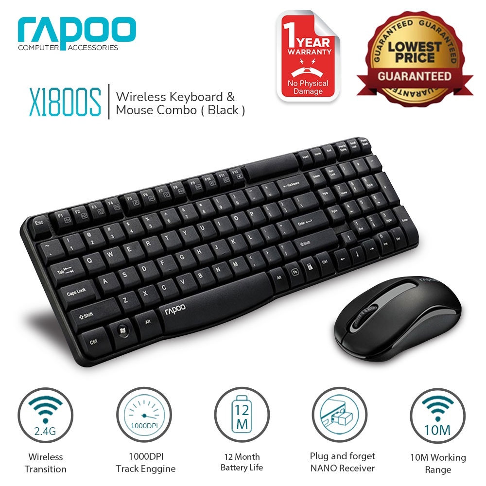 RAPOO X260/X260S Slim Wireless Keyboard and Mouse Set with Round ...