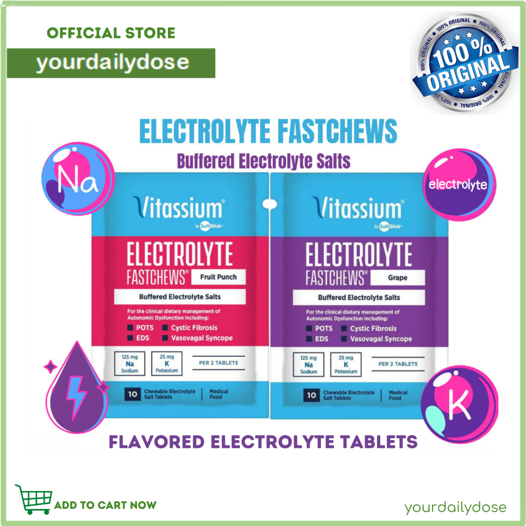 Vitassium FastChews Grape/Fruit Punch 10pcs Chewable Electrolyte Salt ...