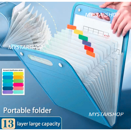 Portable 13 Pocket File Folders A4 Size Accordian Document Organize ...