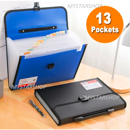 13 Pockets A4 Size Portable Expanding Wallet File Folder Paper Document ...