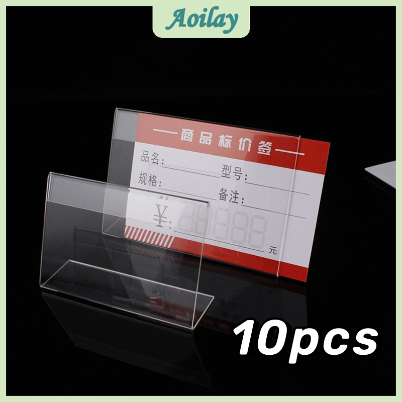 10Pcs 9*6cm Acrylic Price Label Display Stand L-shape Tabletop Clear ...