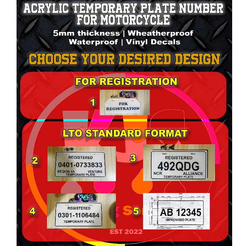 Acrylic conduction temporary plate number for Motorcycle NEW LTO ...