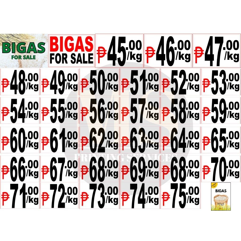 Bigas Price Tindahan/Bigas Signages (Laminated A4 Size) | Shopee ...