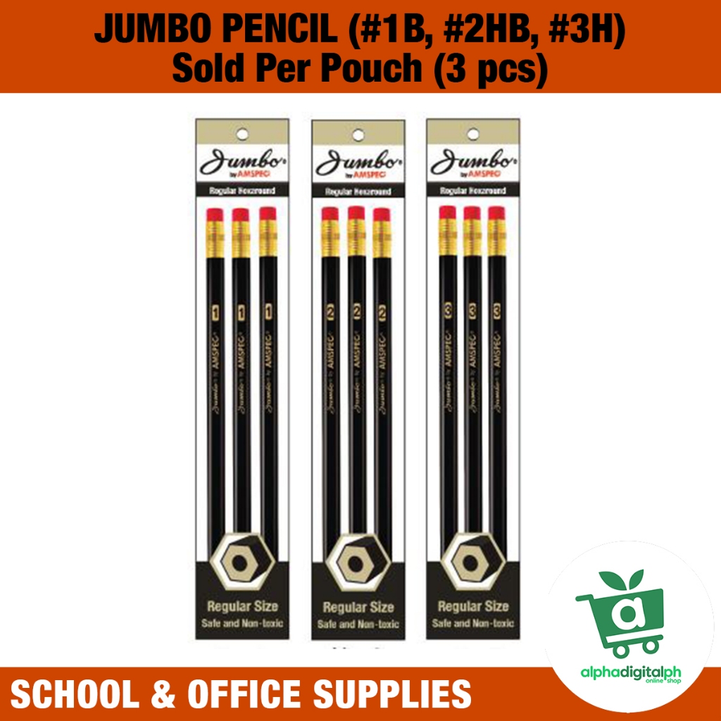 Jumbo Pencil Regular Hexagonal 1B 2HB 3H sold by pouch 3 pcs per pouch ...
