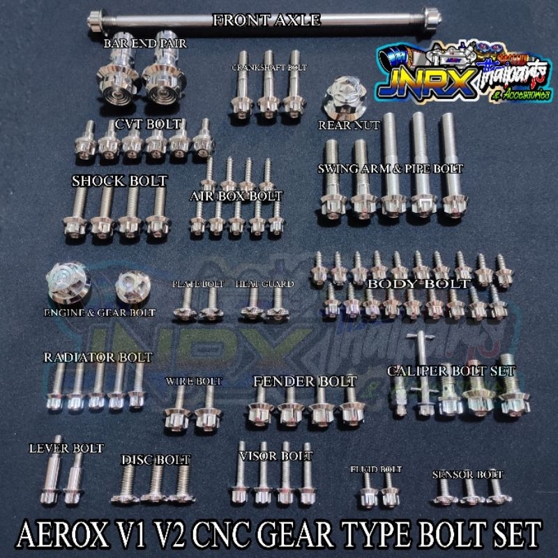 CNC GEAR TYPE BOLT SET YAMAHA AEROX V1 V2 / SC SIAM BRAND STAINLESS STEEL WHITE GOLD | Shopee ...