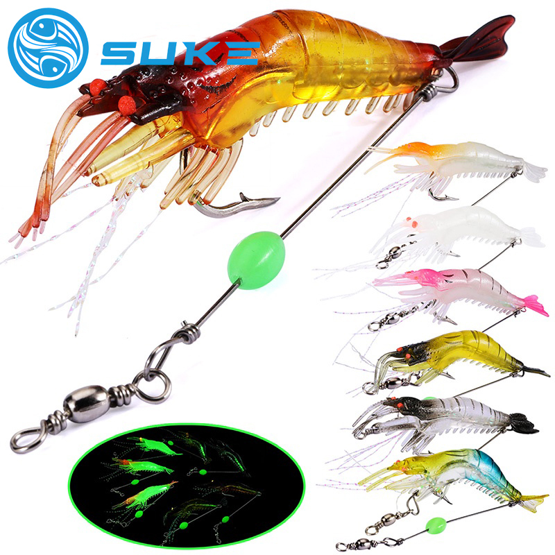 SUKE Fishing Luminous Shrimp Lure Prawn Hook Jigging Soft Plastic Fish ...