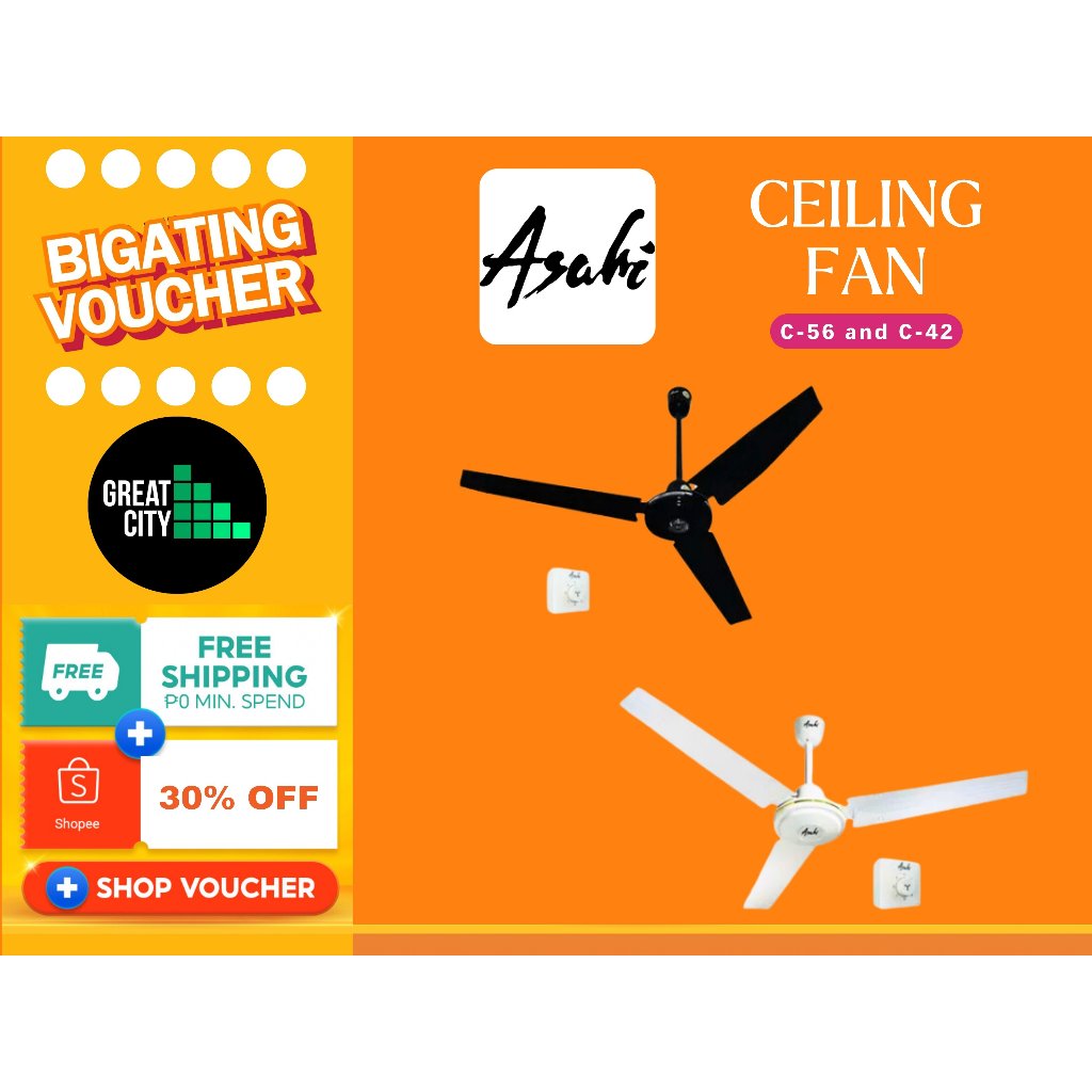 Asahi ORIGINAL Ceiling Fan C-42 black or white | Shopee Philippines