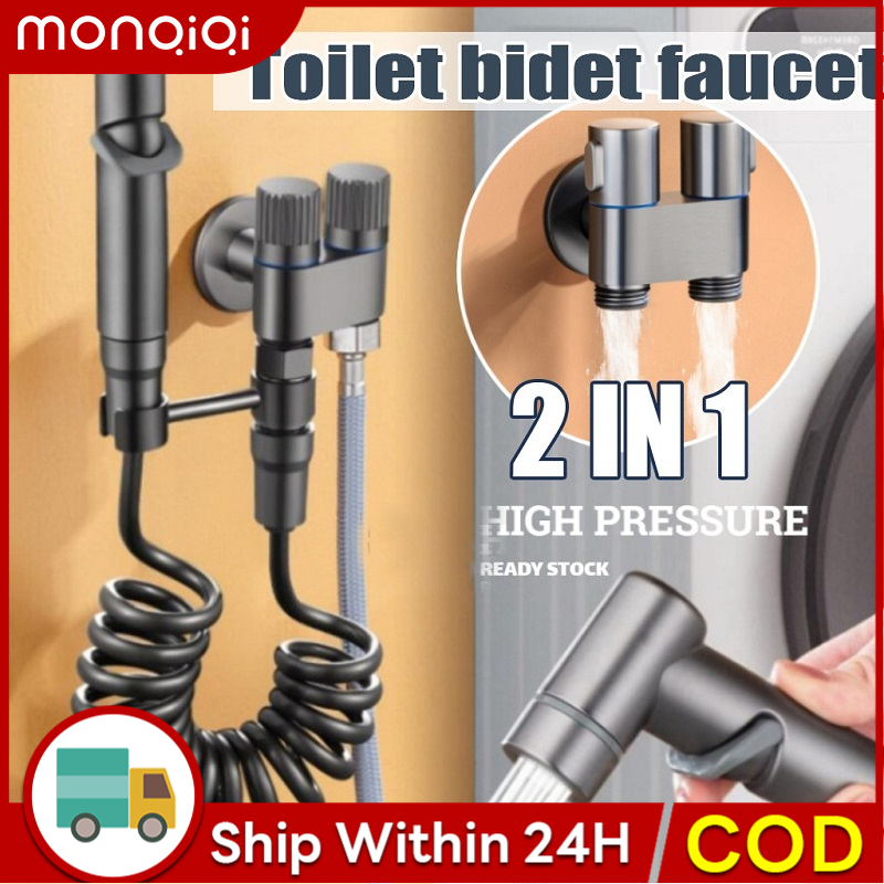 Bathroom Bidet Set Stainless Steel 1 in 2 Out Faucet Dual Control Valve ...