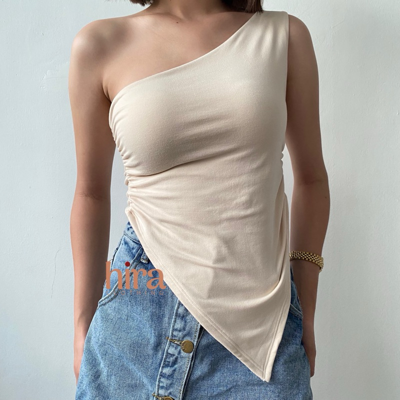 Hira • Winter Assymetrical Double Lining Top Side Ruched Top for Women ...