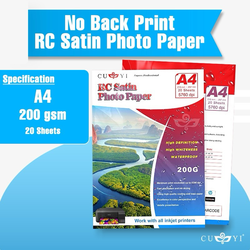 Photo Paper A4 Size No Back Print 200gsm (20 sheets / pack) | Shopee ...