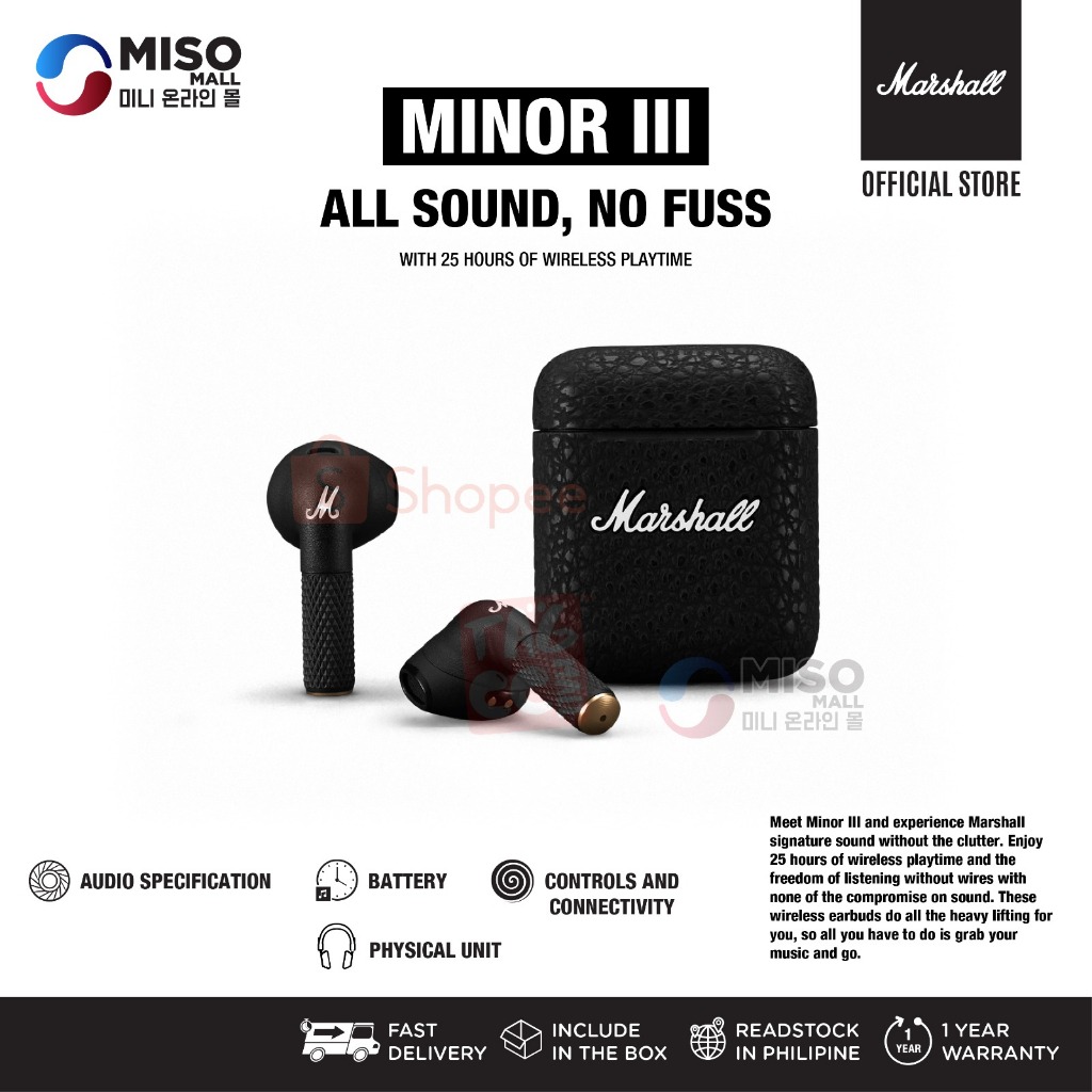 Marshall Minor III True Wireless Earbuds - Black | Shopee Philippines
