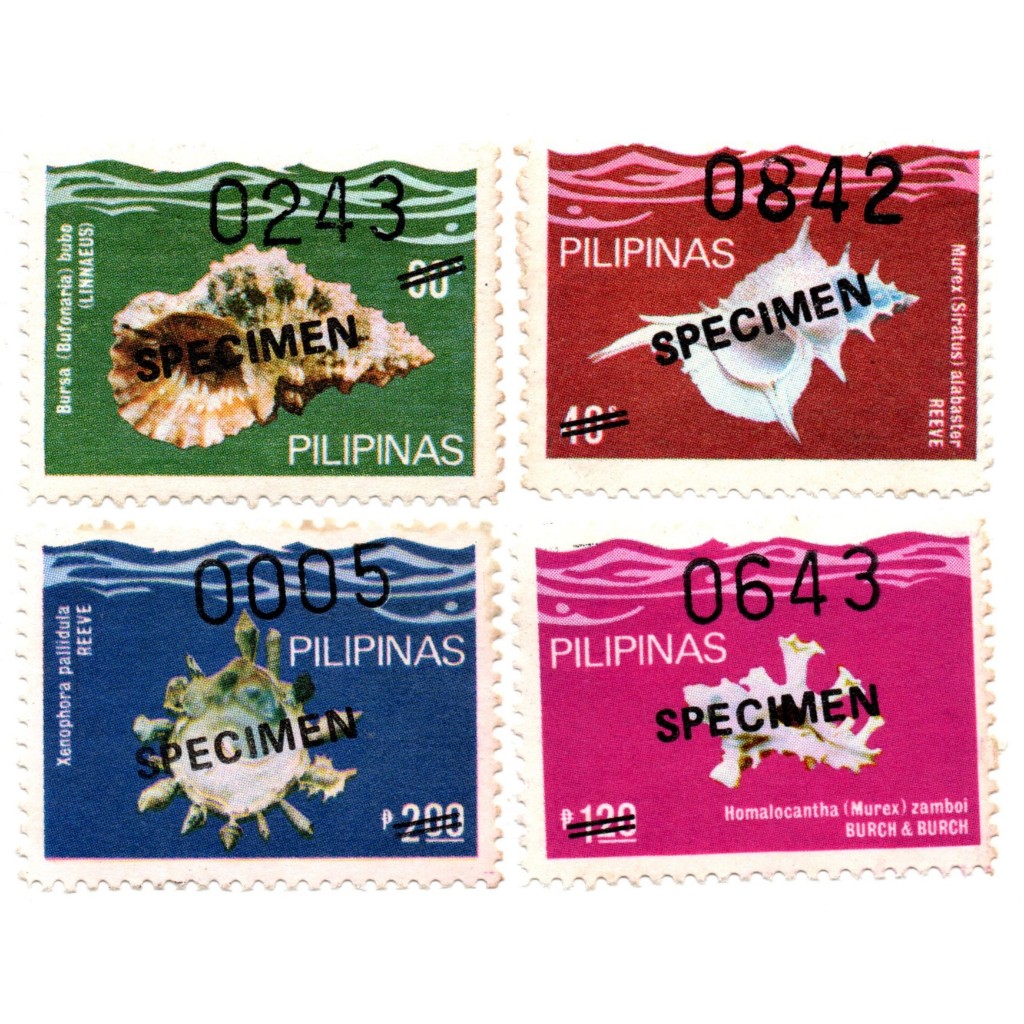 1980 Philippine Shells SPECIMEN Postage Stamps 4 Values Set with ...